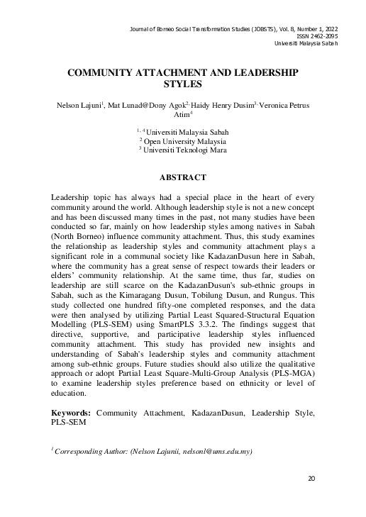(PDF) Community Attachment and Leadership Styles