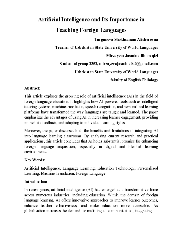 (PDF) Artificial Intelligence and Its Importance in Teaching Foreign ...