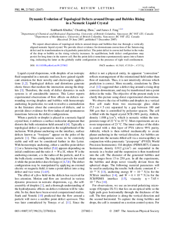 (PDF) Dynamic Evolution of Topological Defects around Drops and Bubbles ...