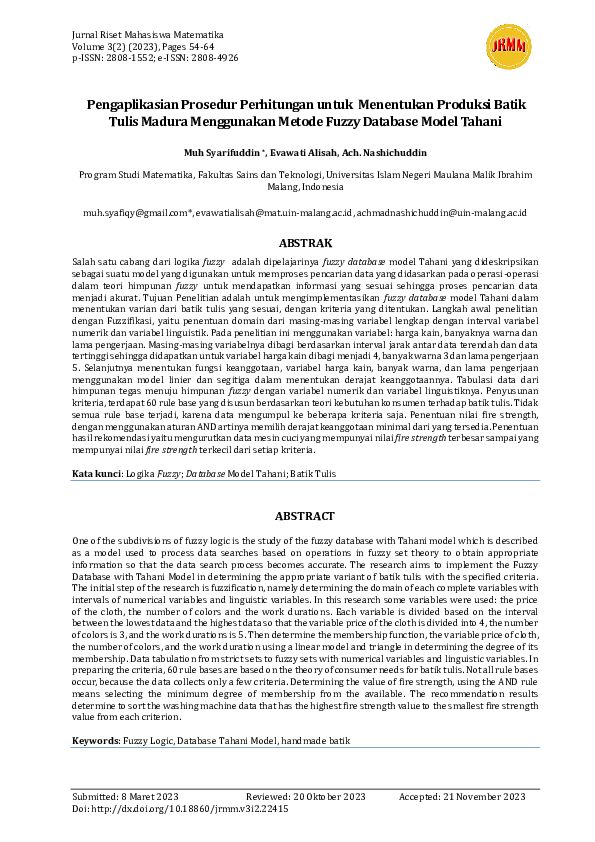 (PDF) Pengaplikasian Prosedur Perhitungan untuk Menentukan Produksi Batik Tulis Madura ...