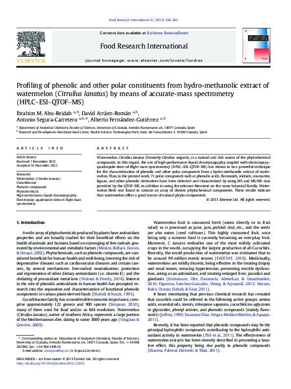 (PDF) Profiling of phenolic and other polar constituents from hydro-methanolic extract of ...
