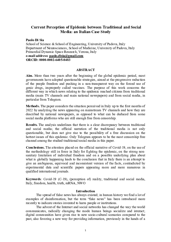 (PDF) Current Perception of Epidemic between Traditional and Social ...