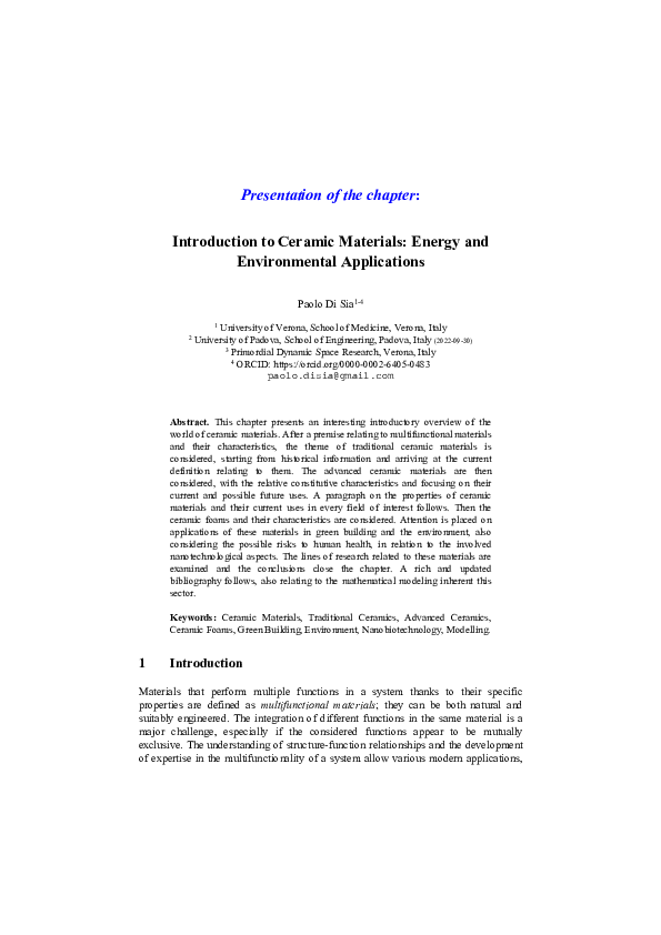 (PDF) Presentation of the chapter: "Introduction to Ceramic Materials ...