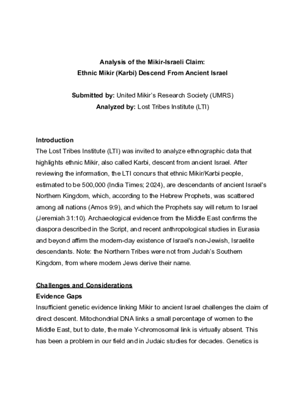 (PDF) Analysis of the Mikir-Israeli Claim: Ethnic Mikir (Karbi) Descend ...