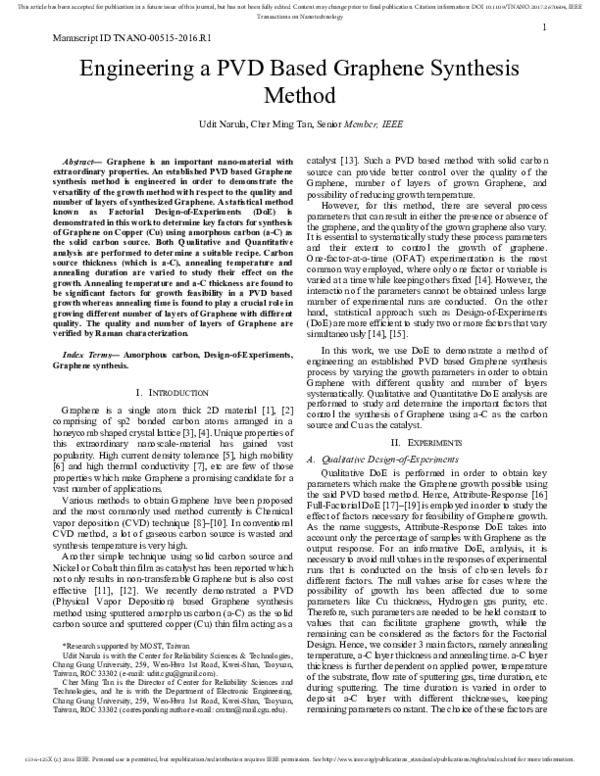 (PDF) Engineering a PVD based graphene synthesis method