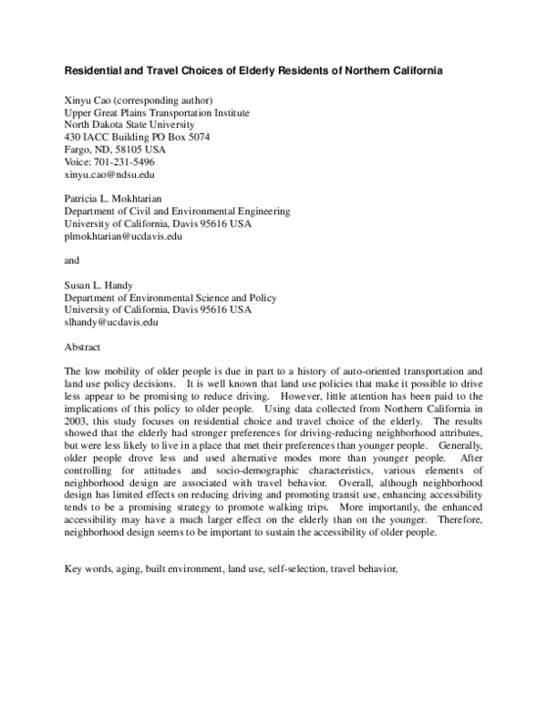 (PDF) Residential and Travel Choices of Elderly Residents of Northern ...