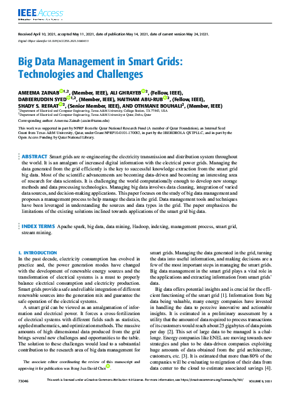 (PDF) Big Data Management in Smart Grids: Technologies and Challenges