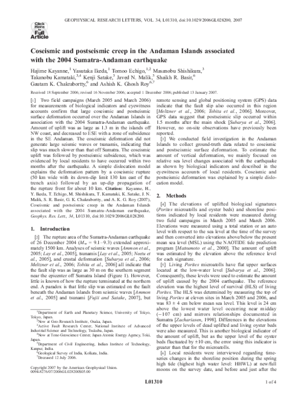 (PDF) Coseismic and postseismic creep in the Andaman Islands associated ...