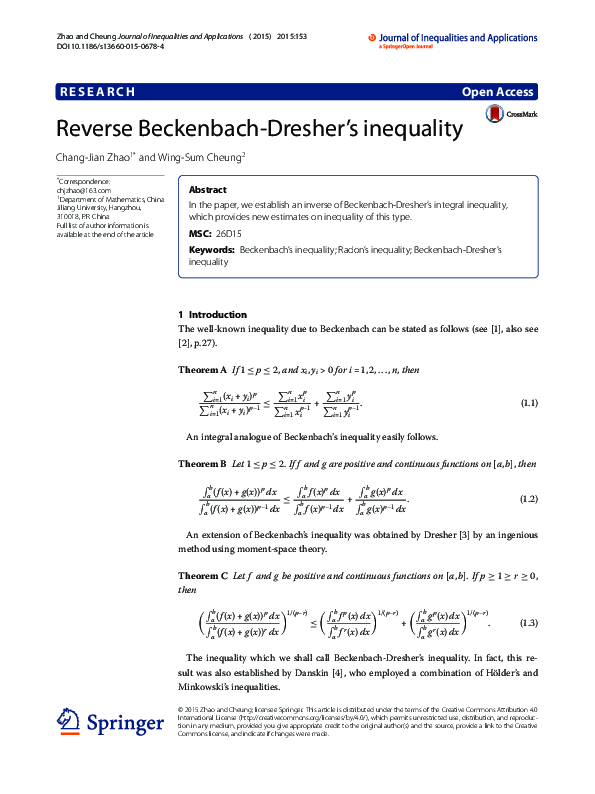 (PDF) Reverse Beckenbach-Dresher’s inequality