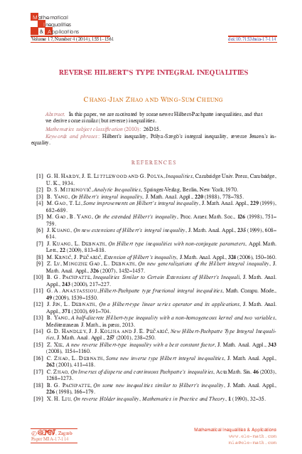 (PDF) Reverse Hilbert's type integral inequalities