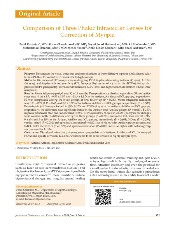 (PDF) Comparison of three phakic intraocular lenses for correction of ...