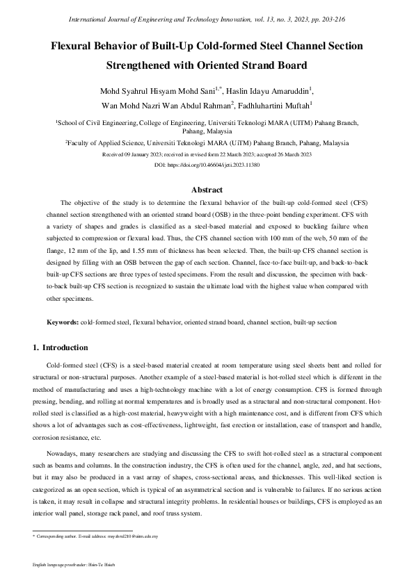 (PDF) Flexural Behavior of Built-Up Cold-formed Steel Channel Section ...