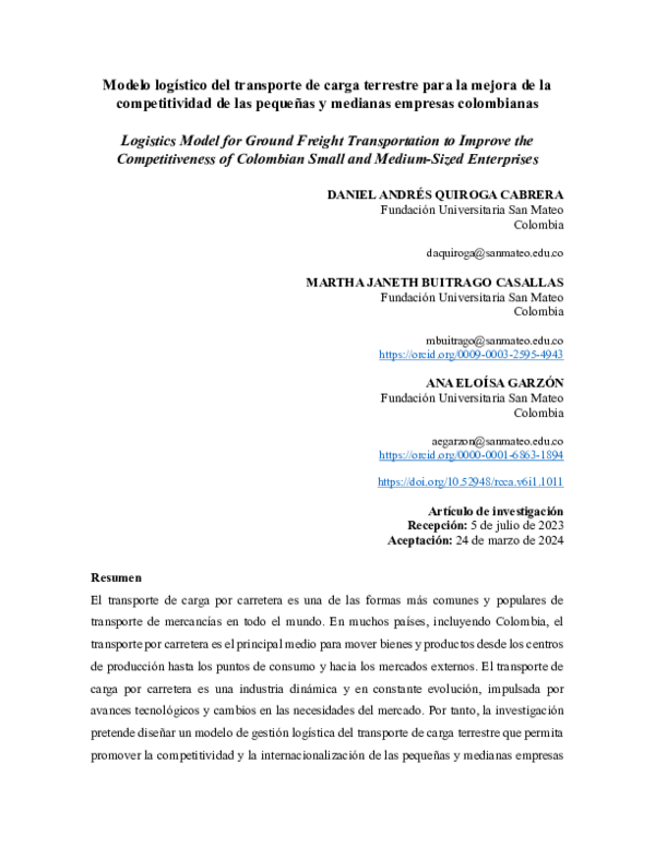 (PDF) Modelo logístico del transporte de carga terrestre para la mejora ...
