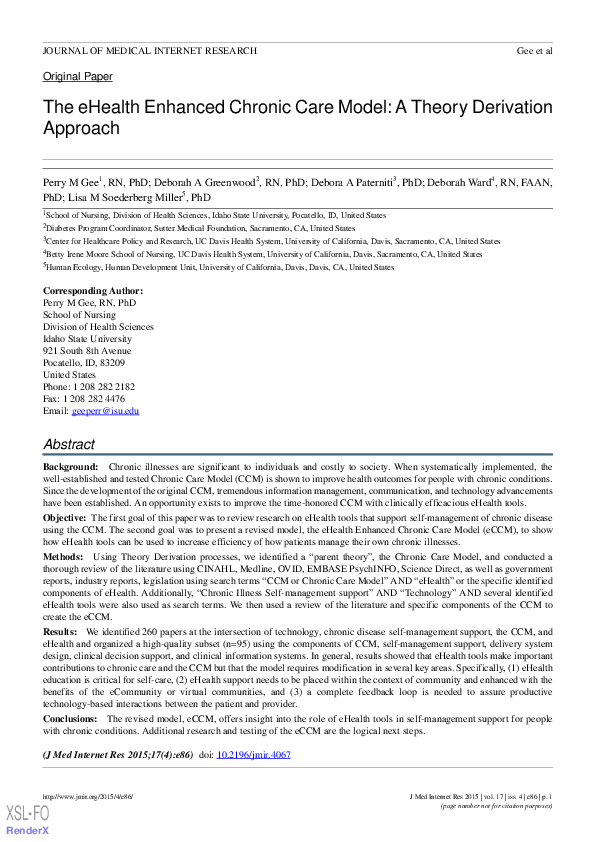 (PDF) The eHealth Enhanced Chronic Care Model: A Theory Derivation Approach