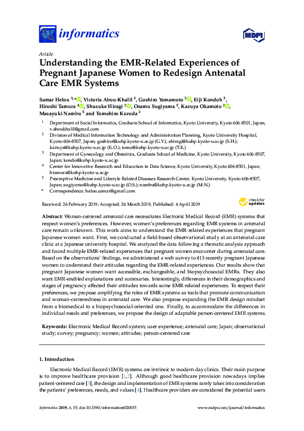 (PDF) Understanding the EMR-Related Experiences of Pregnant Japanese Women to Redesign Antenatal ...