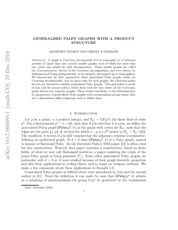 (PDF) Generalised Paley Graphs with a Product Structure