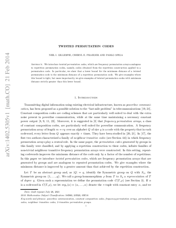 (PDF) Twisted Permutation Codes