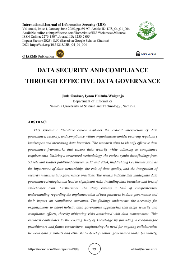(PDF) DATA SECURITY AND COMPLIANCE THROUGH EFFECTIVE DATA GOVERNANCE