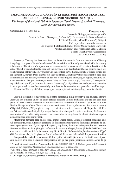 (PDF) The image of the city of Cahul in literature (Iacob Negruzzi ...