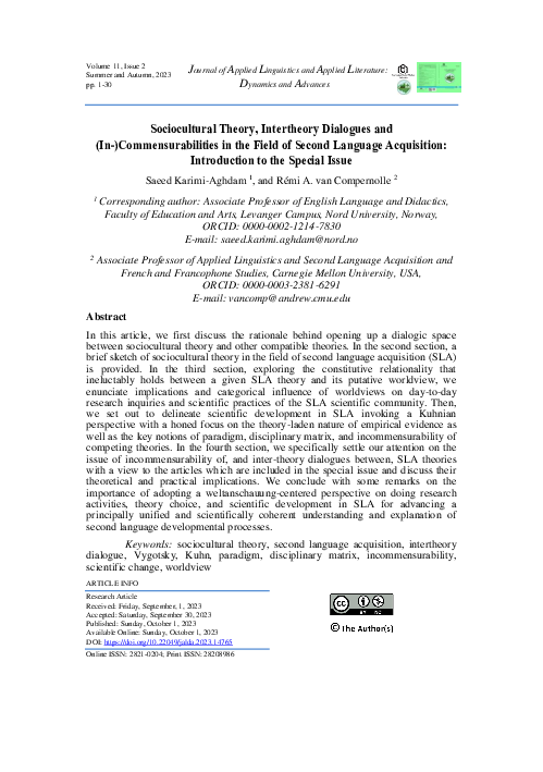 (PDF) Sociocultural Theory, Intertheory Dialogues and (In-)Commensurabilities in the Field of ...