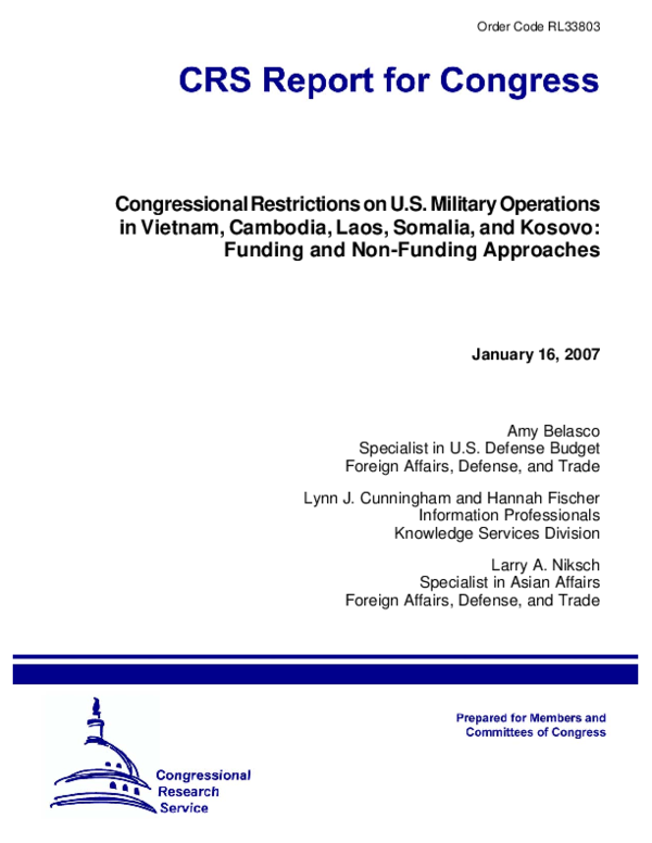 (PDF) Congressional Restrictions on U.S. Military Operations in Vietnam ...
