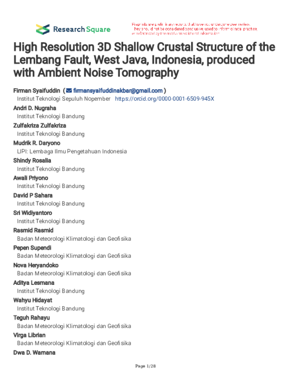 (PDF) High Resolution 3D Shallow Crustal Structure of the Lembang Fault, West Java, Indonesia ...