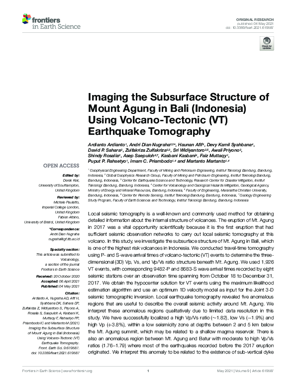 (PDF) Imaging the Subsurface Structure of Mount Agung in Bali ...