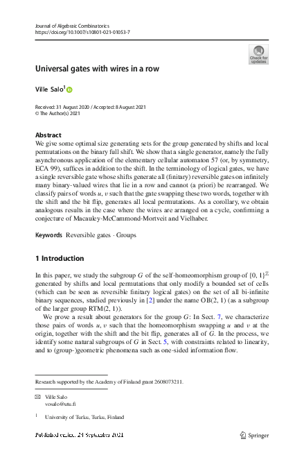 (PDF) Universal gates with wires in a row
