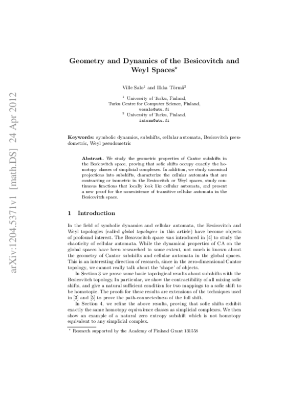 (PDF) Geometry and Dynamics of the Besicovitch and Weyl Spaces