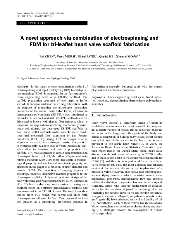 (PDF) A novel approach via combination of electrospinning and FDM for tri-leaflet heart valve ...