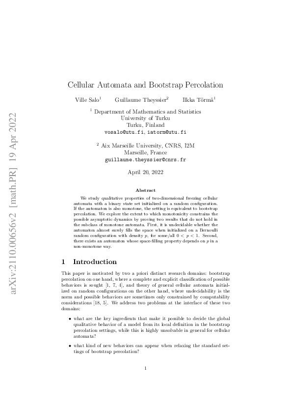 (PDF) Cellular automata and bootstrap percolation