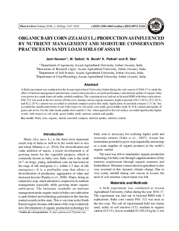 (PDF) Organic Baby Corn (Zea Mays L.) Production as Influenced by ...