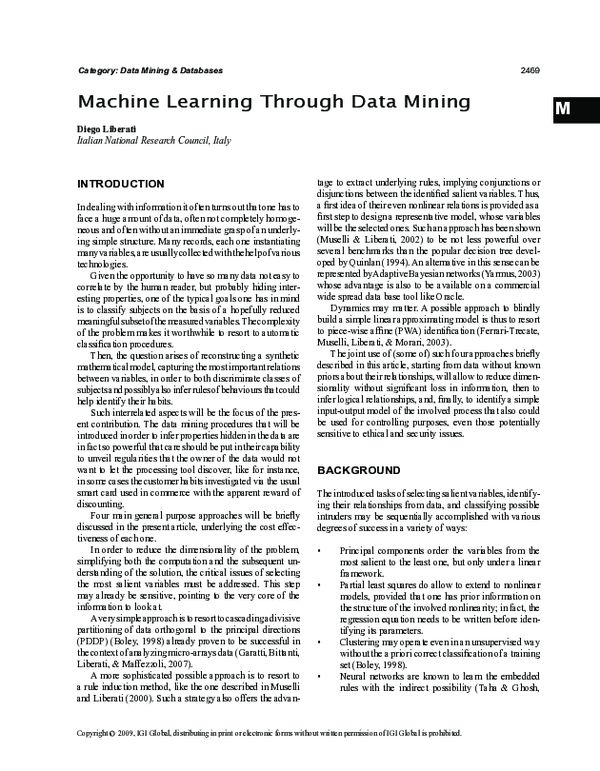 (PDF) Machine Learning Through Data Mining