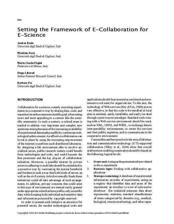 (PDF) Setting the Framework of E-Collaboration for E-Science