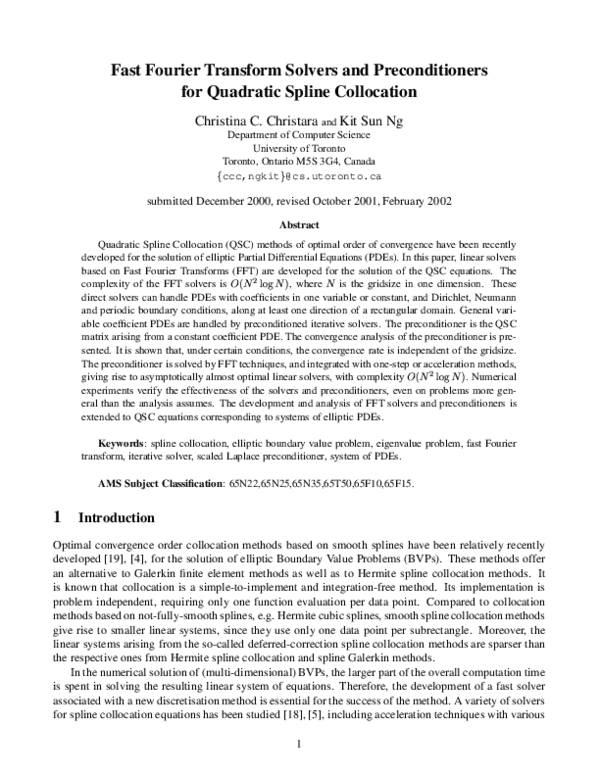 (PDF) Fast Fourier Transform Solvers and Preconditioners for Quadratic ...