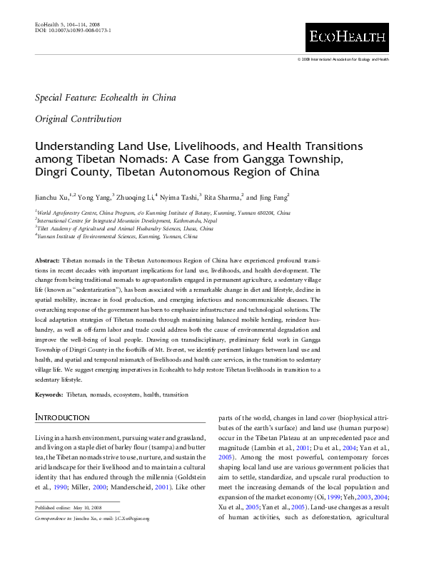 (PDF) Understanding Land Use, Livelihoods, and Health Transitions among ...
