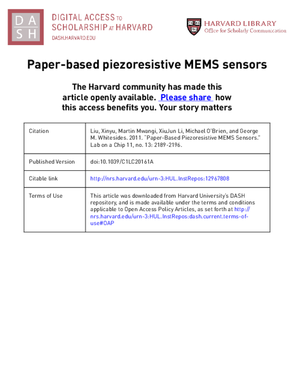 (PDF) Paper-based piezoresistive MEMS sensors