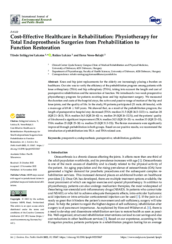 (PDF) Cost-Effective Healthcare in Rehabilitation: Physiotherapy for Total Endoprosthesis ...