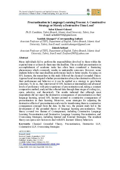 (PDF) Procrastination in Language Learning Process: A Constructive Strategy or Merely a ...