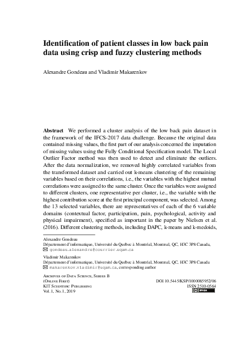 (PDF) Identification of patient classes in low back pain data using ...