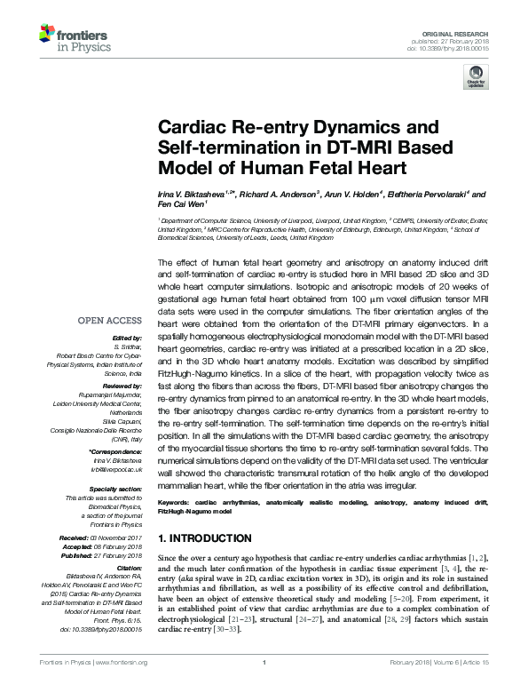 (PDF) Cardiac Re-entry Dynamics and Self-termination in DT-MRI Based ...