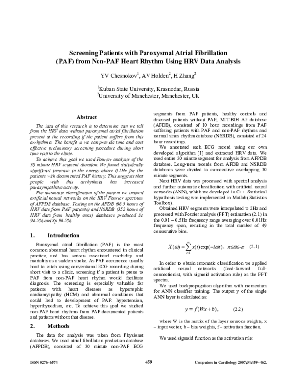 (PDF) Screening patients with paroxysmal atrial fibrillation (PAF) from ...