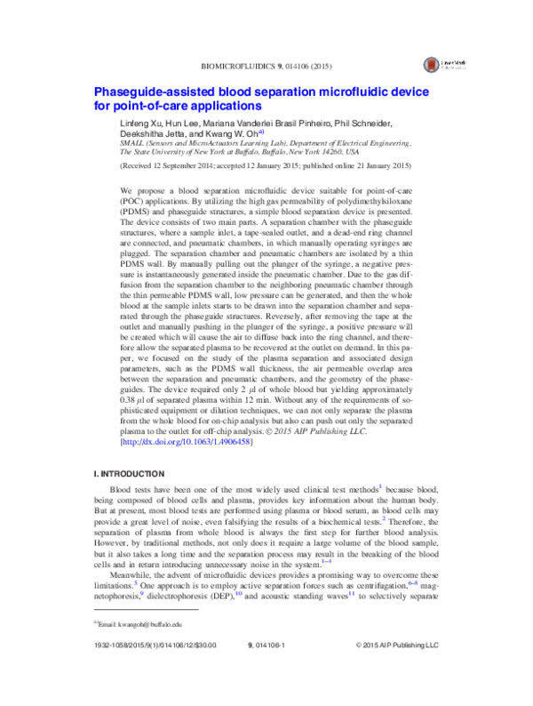 (PDF) Phaseguide-assisted blood separation microfluidic device for ...