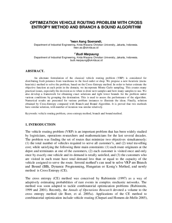 (PDF) Optimization Vehicle Routing Problem with Cross Entropy Method ...