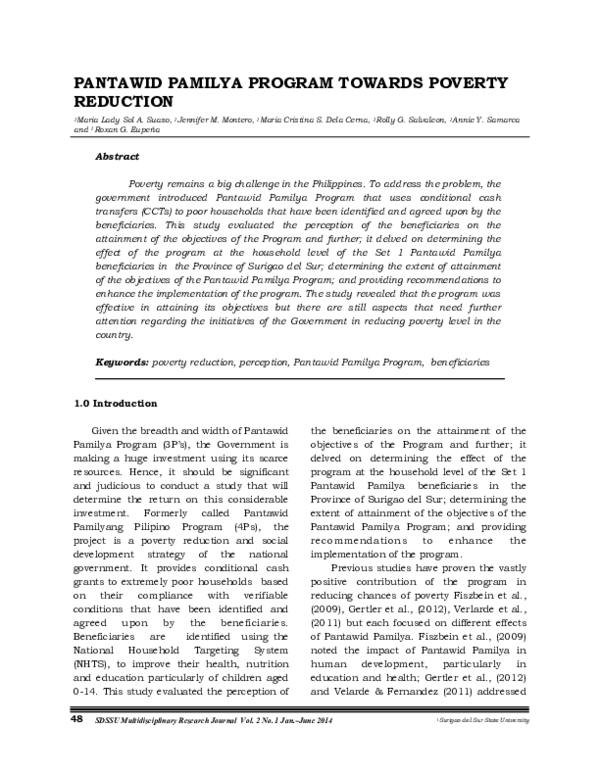 (PDF) Pantawid Pamilya Program Towards Poverty Reduction