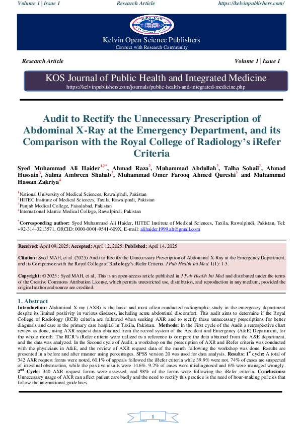 (PDF) Audit to Rectify the Unnecessary Prescription of Abdominal X-Ray ...
