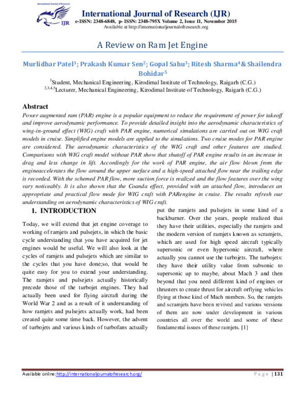 (PDF) A Review on Ram Jet Engine
