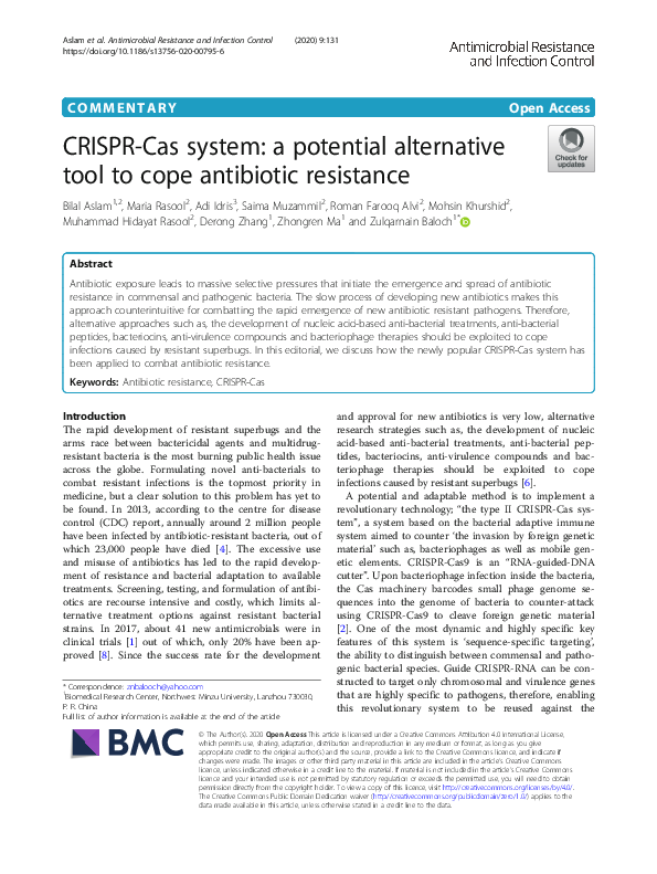 (PDF) CRISPR-Cas system: a potential alternative tool to cope antibiotic resistance
