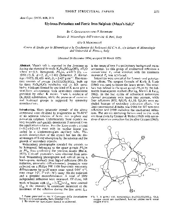 (PDF) Hydrous potassium and ferric iron sulphate (Maus's salt)