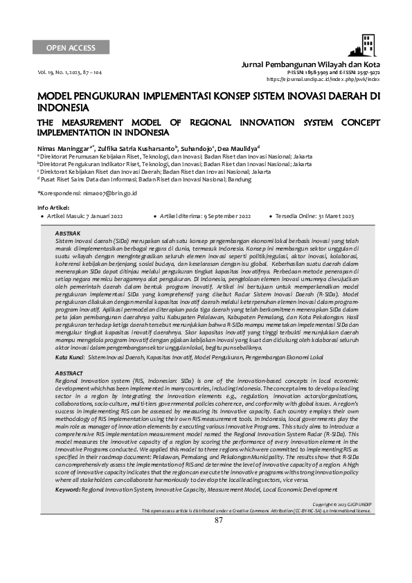 (PDF) Model Pengukuran Implementasi Konsep Sistem Inovasi Daerah di ...